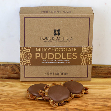 1 lb. Milk Chocolate Puddles – Four Brothers Chocolates